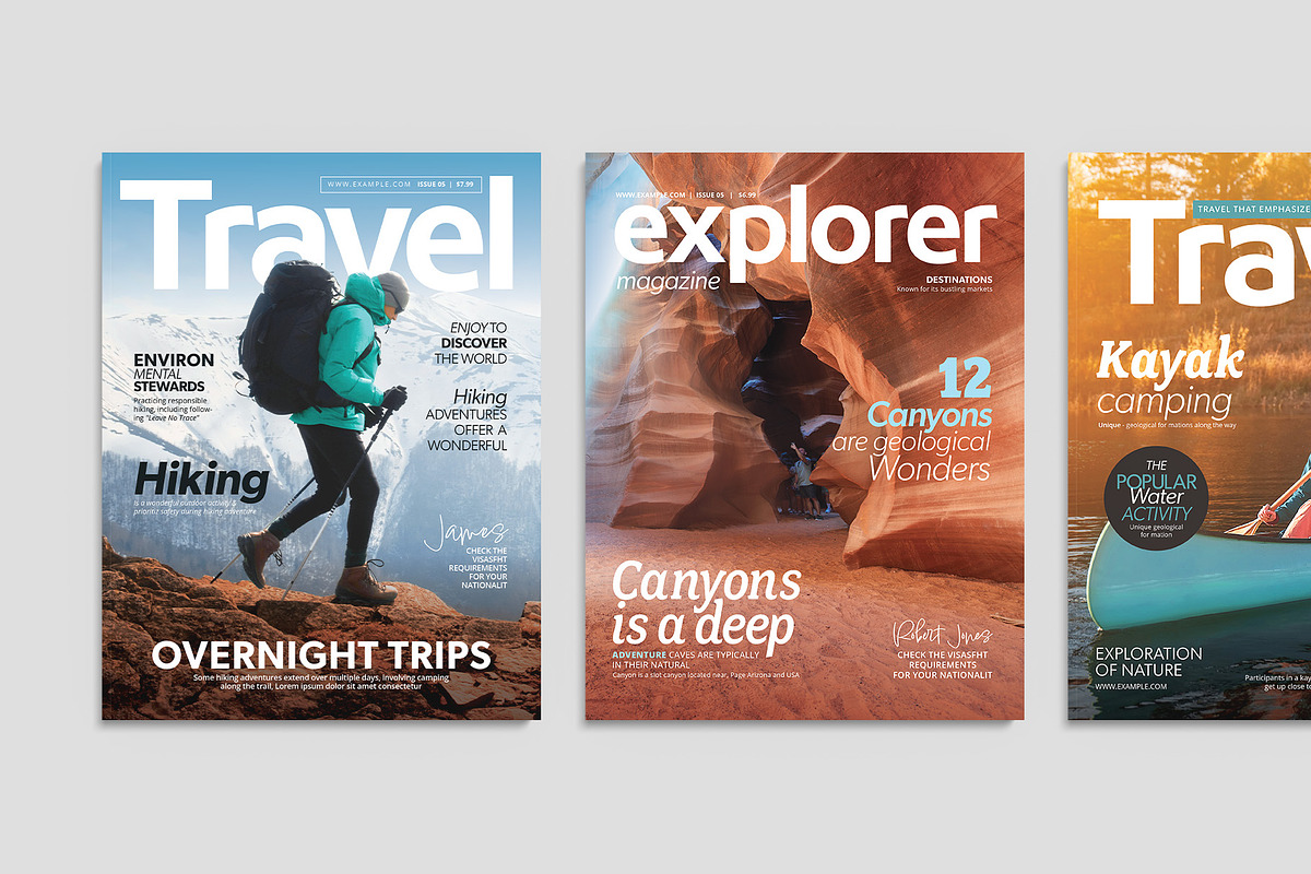 Travel Magazine Cover Templates, a Magazine Template by BrandPacks
