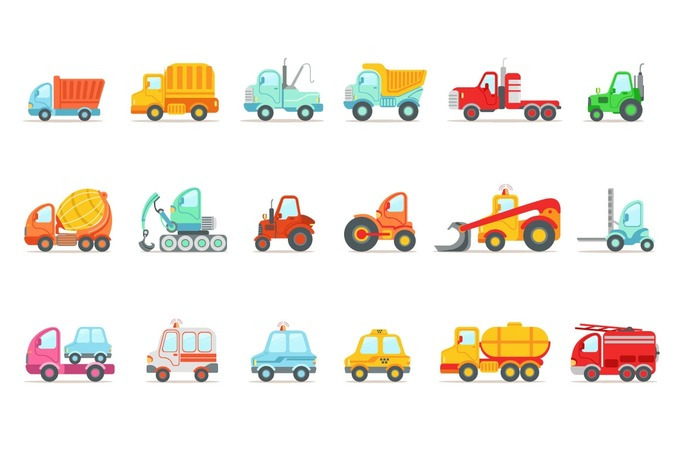 Public Service, Construction And Road Working Cars Set Of Colorful Toy ...