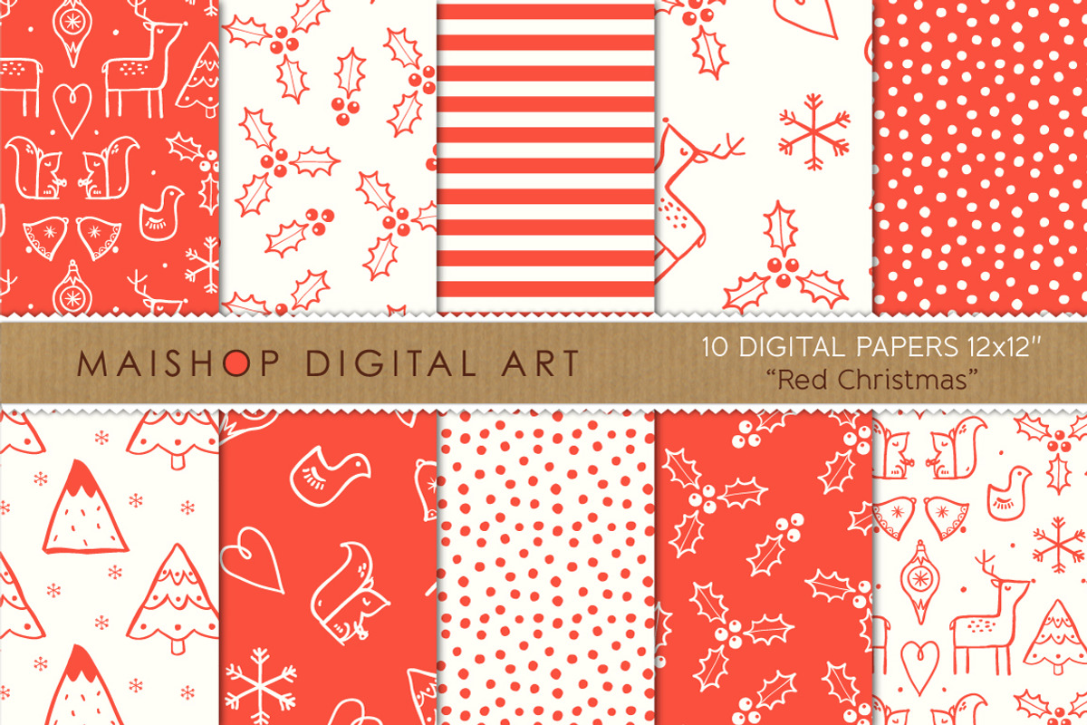 Digital Paper Red Christmas, a Pattern Graphic by Maishop