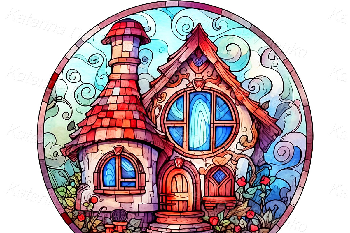 Stained glass fruits, bitds, flowers, an Object Illustration by Bubert Art