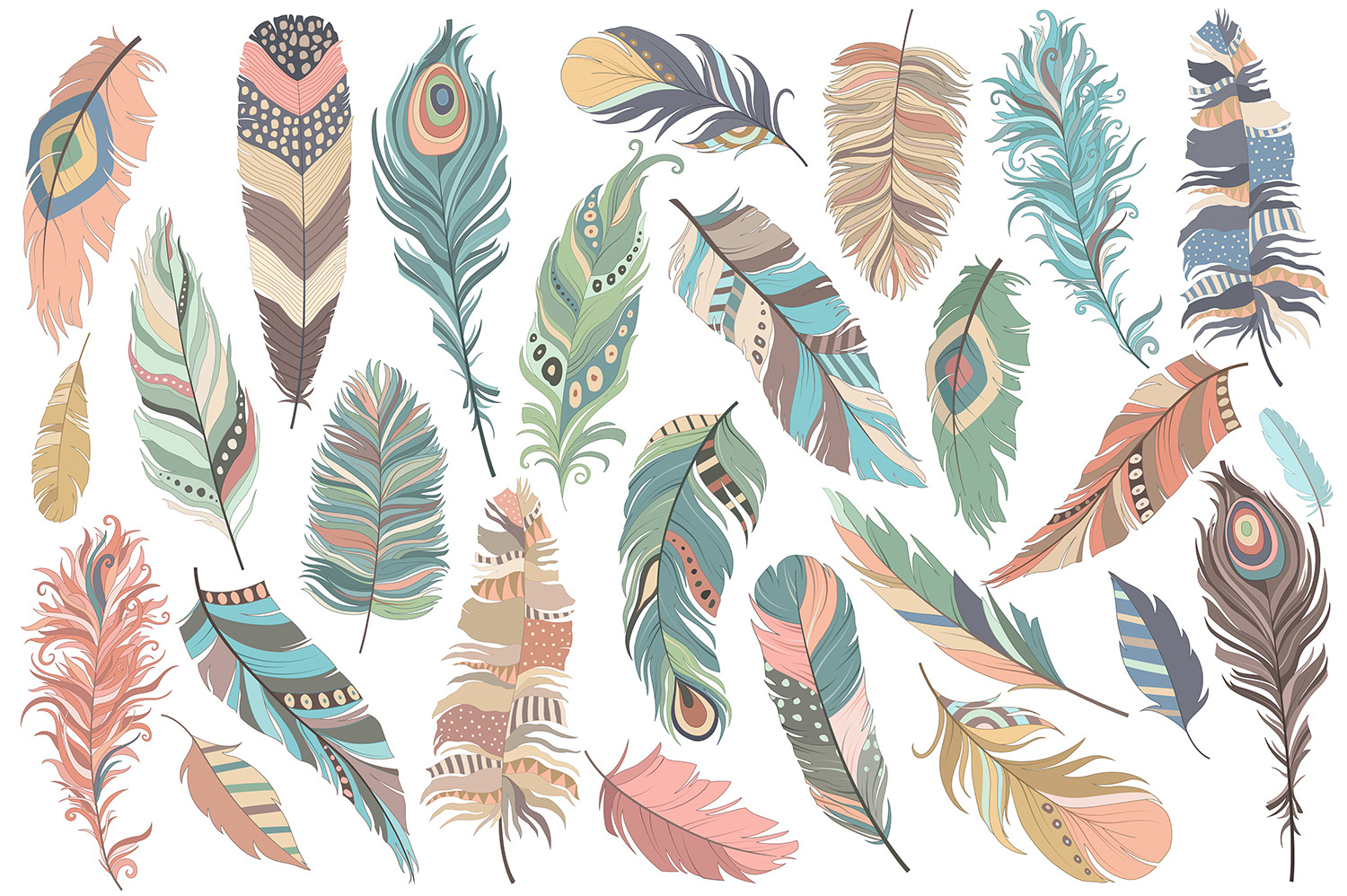 Tribal Feathers Vector PNG & JPG Set, a Decorative Illustration by ...
