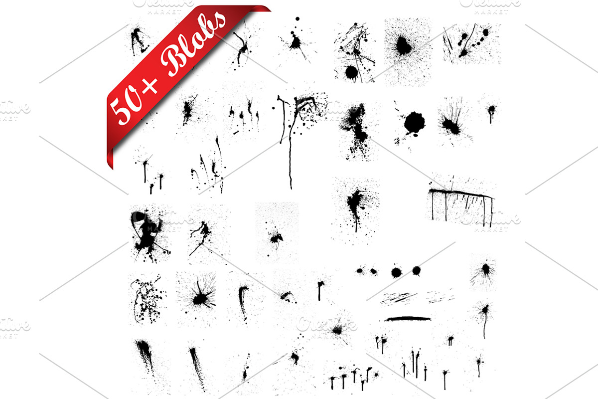 Set of 50 + Abstract Grunge Ink Blob, a Texture Graphic by Pavel Vectors