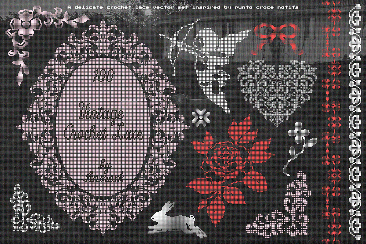 Vintage Vector Pixel Crochet Lace