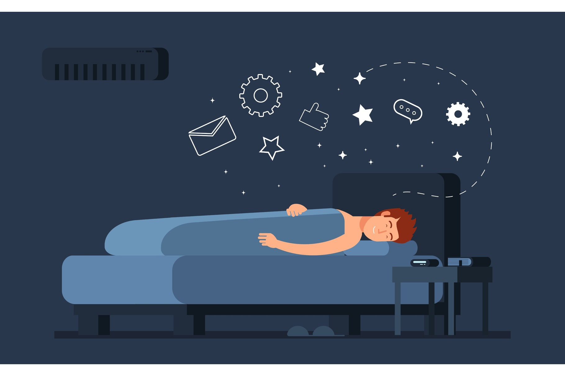 Sleeping man concept. Guy bed, night, a Background Graphic by Valerie ...