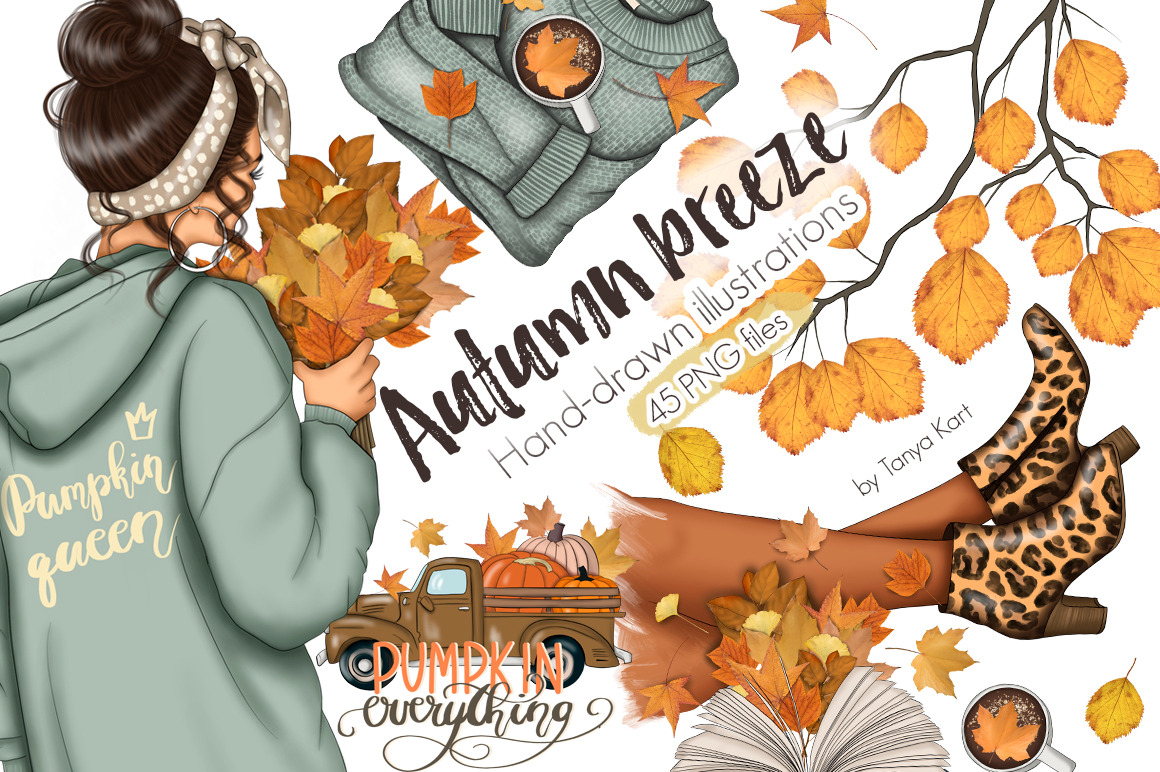 Autumn PNG, Pumpkin queen,fall leaves