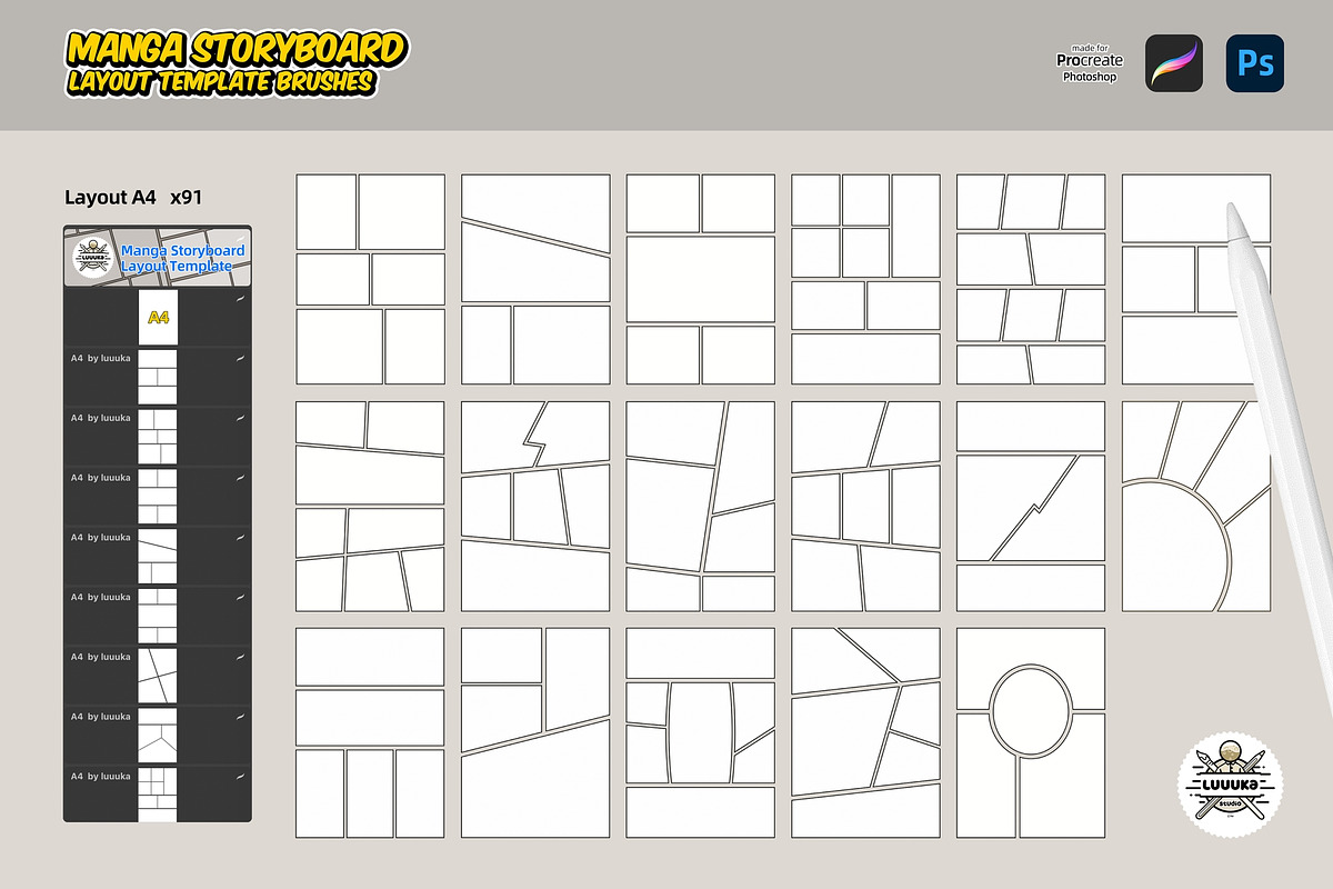 Manga Storyboard Layout Brushset, a Brush Add-On by Luuuka studio
