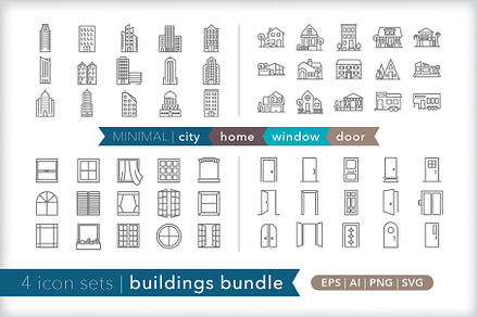 70 Flat Icons Set of Buildings | Icons ~ Creative Market
