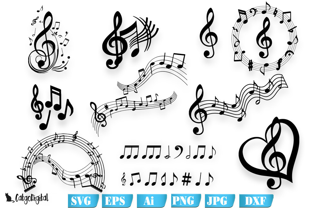 Music Notes Silhouettes SVG, an Illustration by CatgoDigital