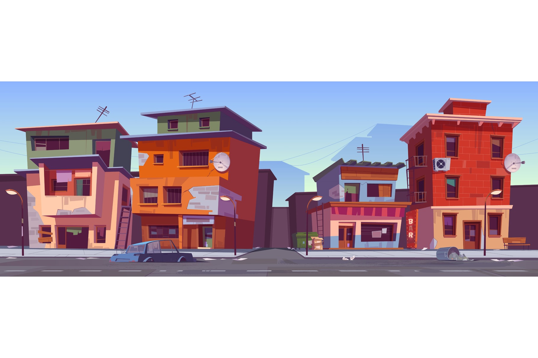 Poor dirty houses, old buildings in | Illustrations ~ Creative Market