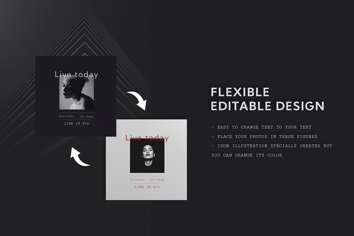 Black Instagram templates CANVA+PSD, a Social Media Template by Lafnaeri