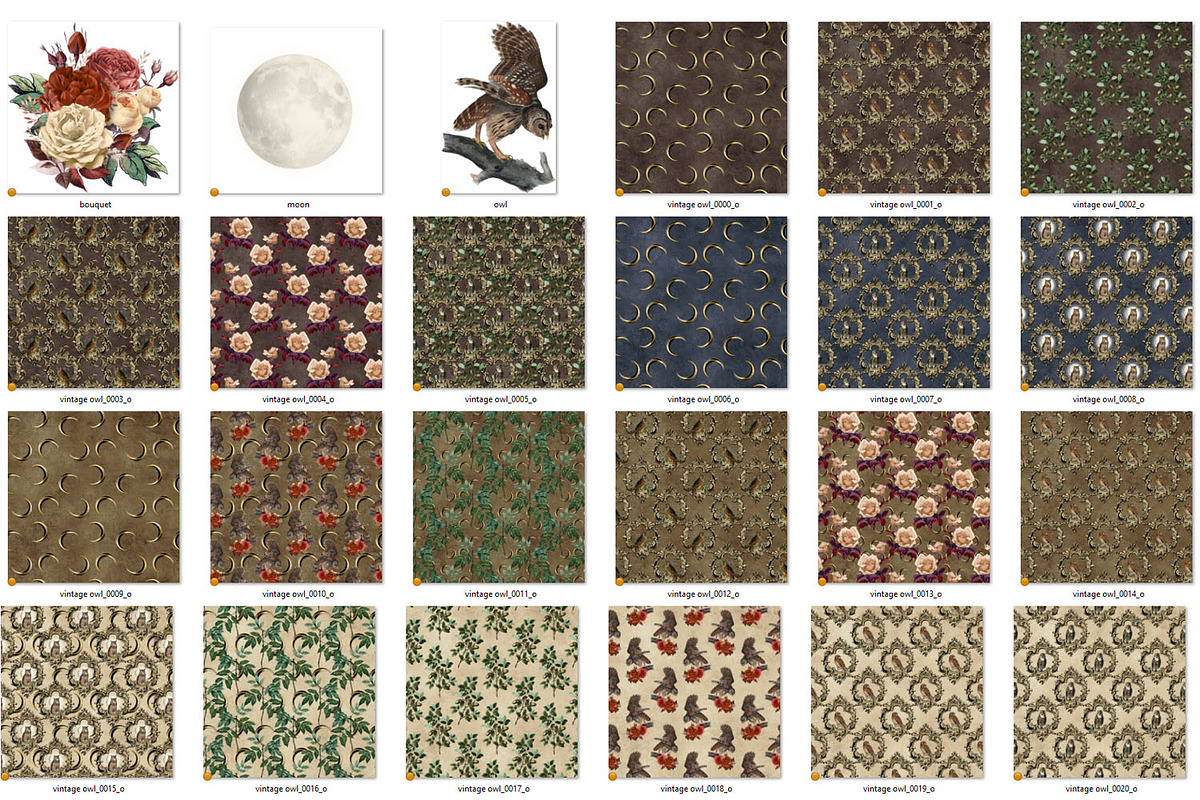 Vintage Owl Digital Paper, a Pattern Graphic by Digital Curio