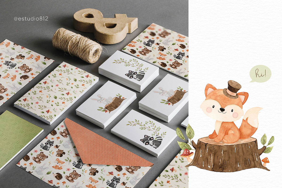 Watercolor Woodland Friends, an Animal Illustration by Estudio 812