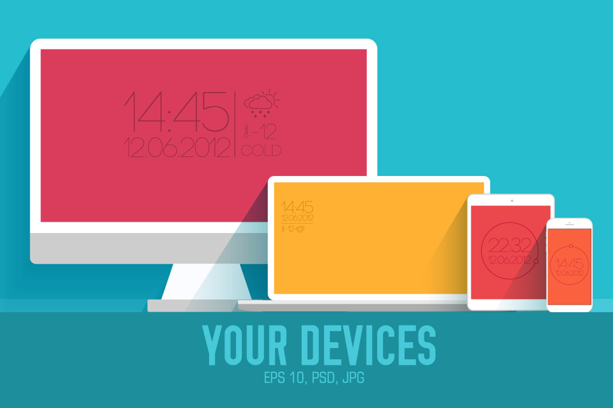 4 vector of flat personal gadgets, a Technology Illustration by ...