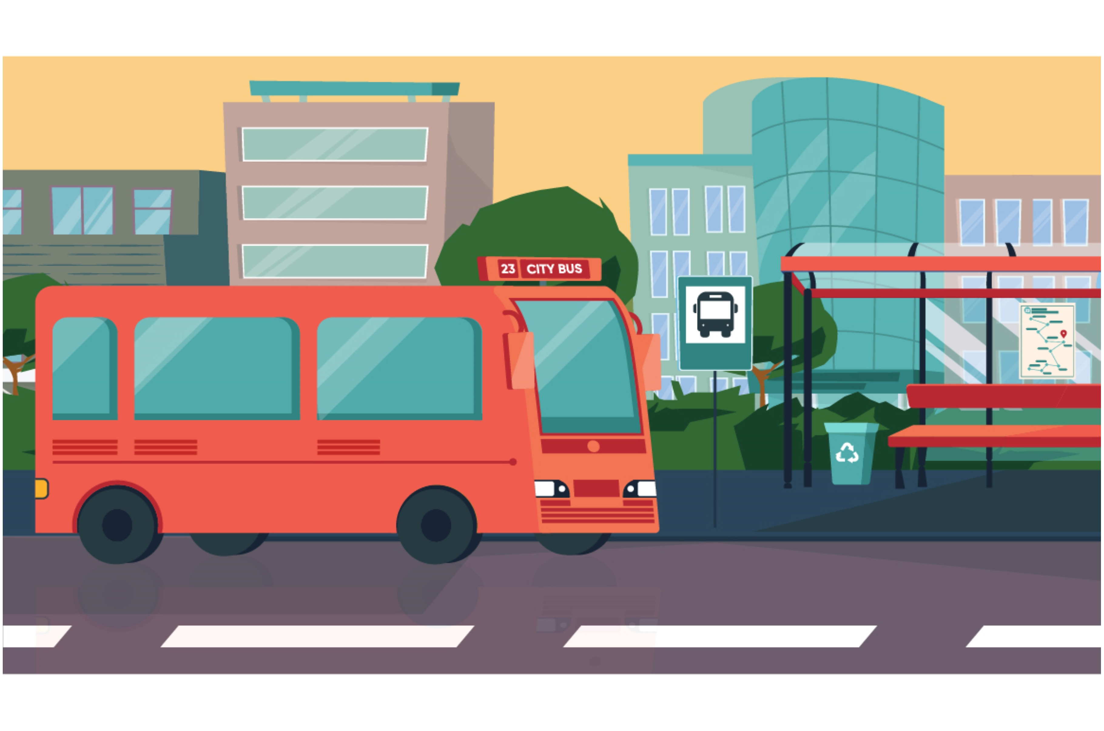 Bus stop concept flat cartoon design, a Transportation Illustration by ...