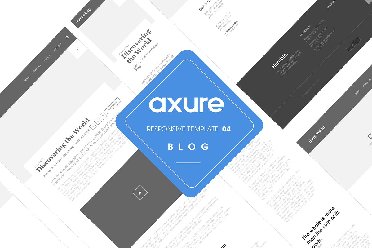 Axure Responsive template Blog 4, a Wireframe Template by Humble UX | Creative Market