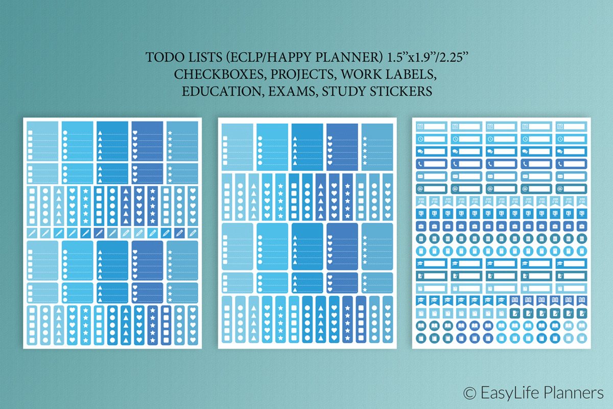Planner Stickers Blue Printable, a Stationery Template by EasyLifePlanners