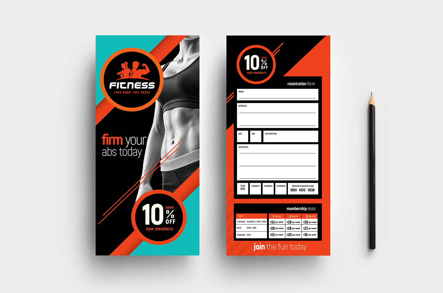 Fitness Gym DL Card Template, a Card Template by BrandPacks