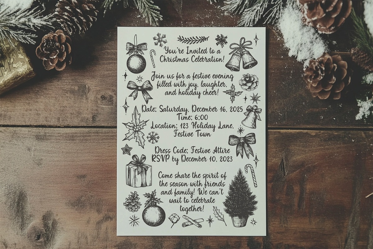 Vintage Charming Christmas Line Art