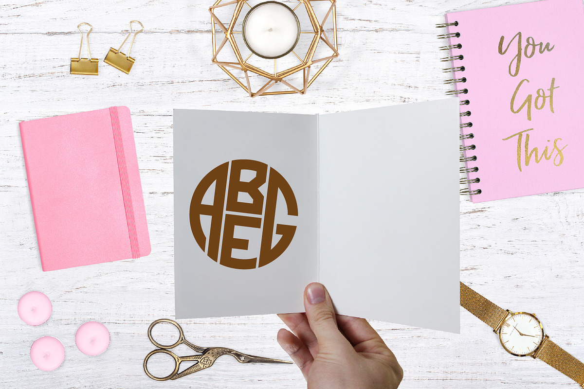4 Letter Circle Monogram Font & Kit, a Font by CraftyLittleNodes