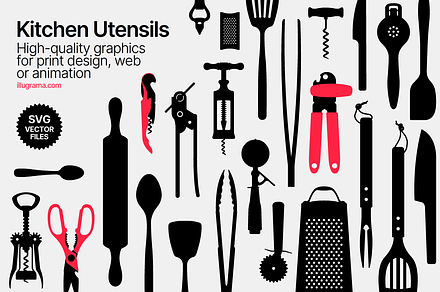 Kitchenware, kitchen utensils and tool banner | Food Illustrations ...