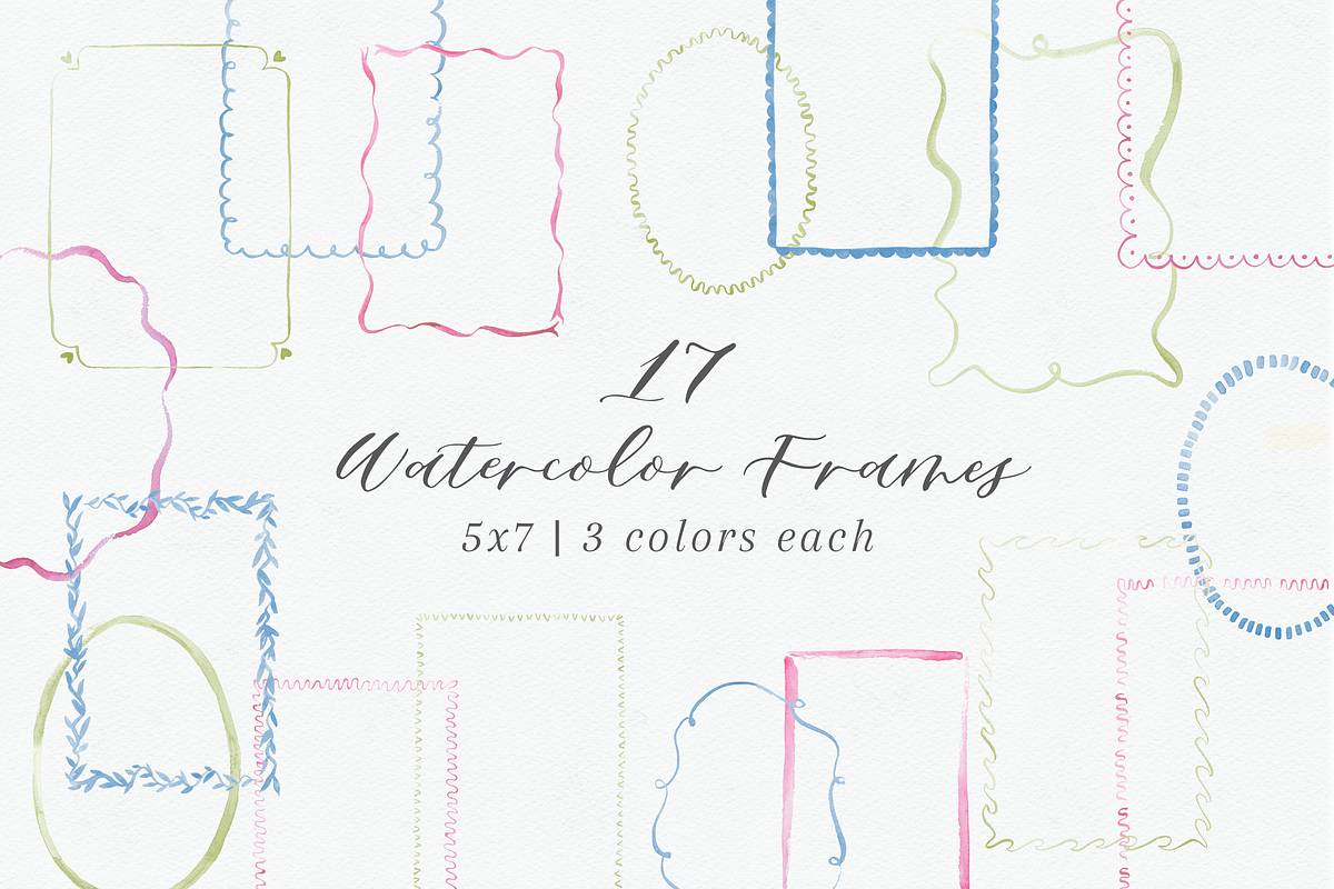 17 Cute Watercolor Frames + Borders, an Object Graphic by Design by Laney