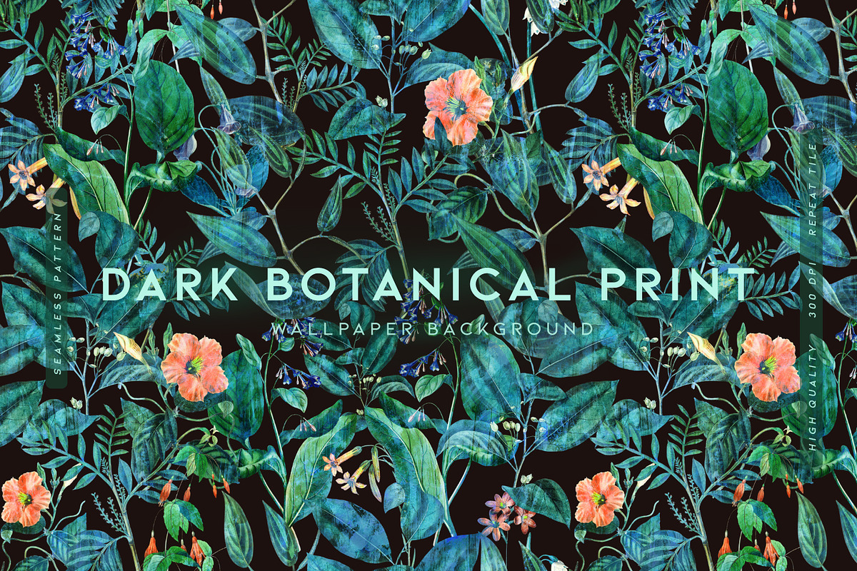 Dark Botanical Print, a Wallpaper Graphic by MalyskaStudio