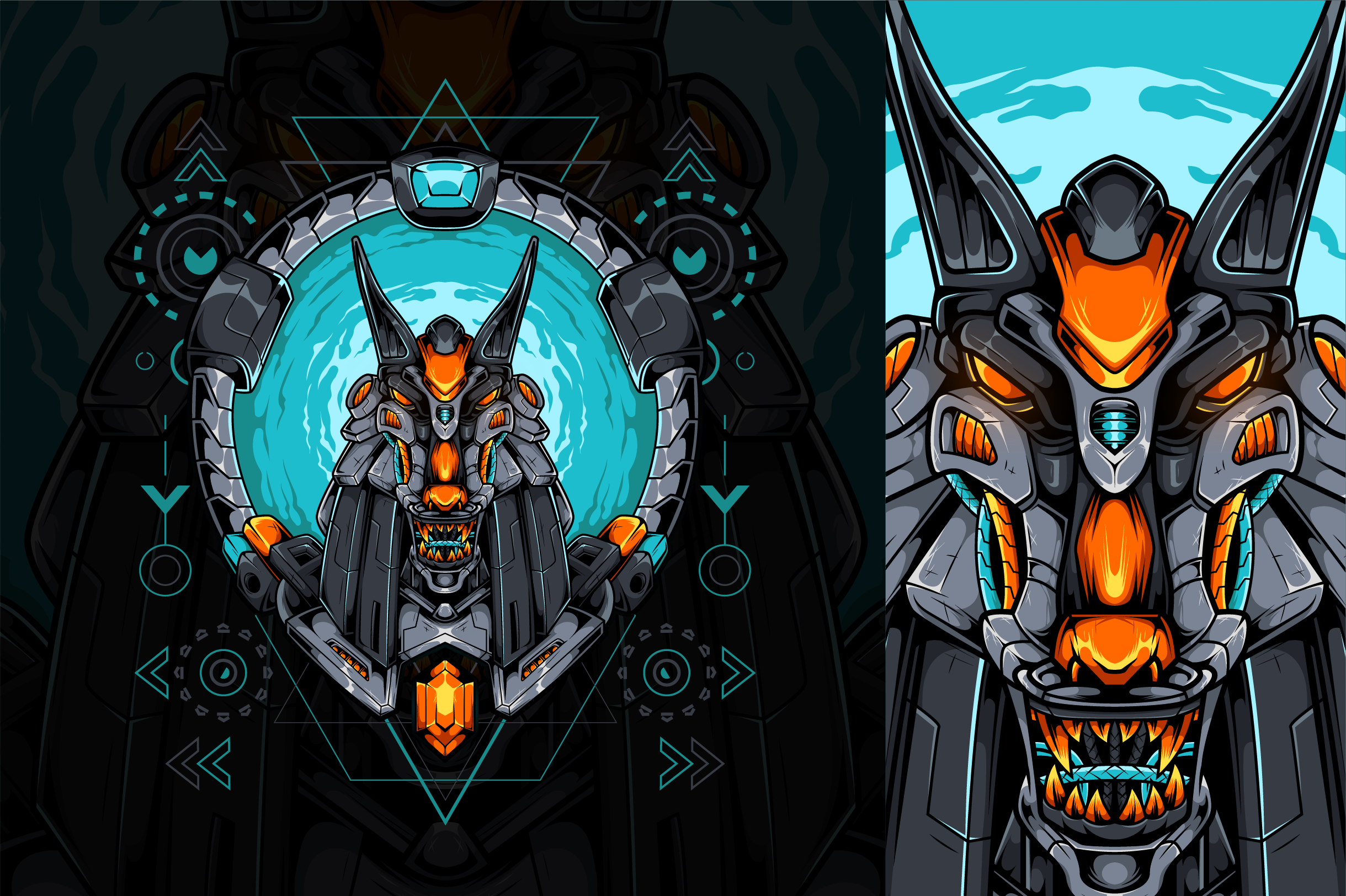 Anubis head robotic - vector, a Technology Illustration by erix_ultrasonic