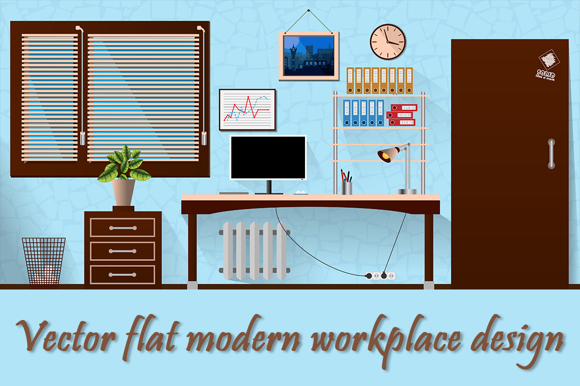 Flat vector interior office room, a Work Illustration by PhotoVector