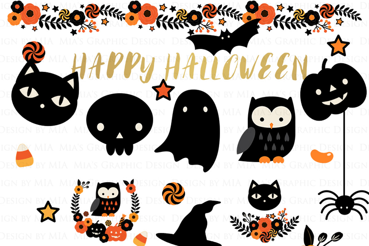 Halloween Clipart+Pattern set, an Illustration by Mia's Graphic Design