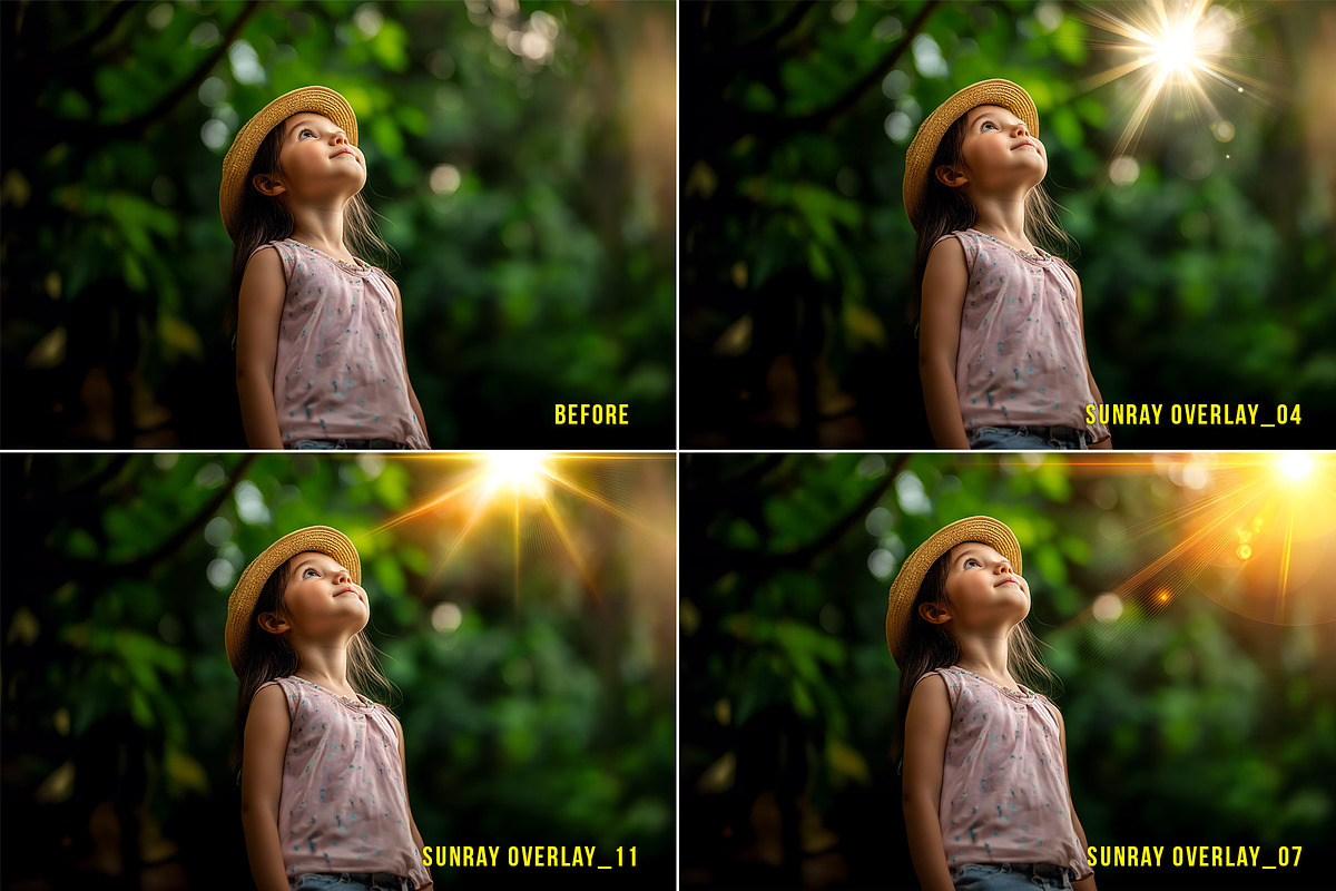 Sunrays transparent PNG overlays, a Layer Style Add-On by Walllow Creatives