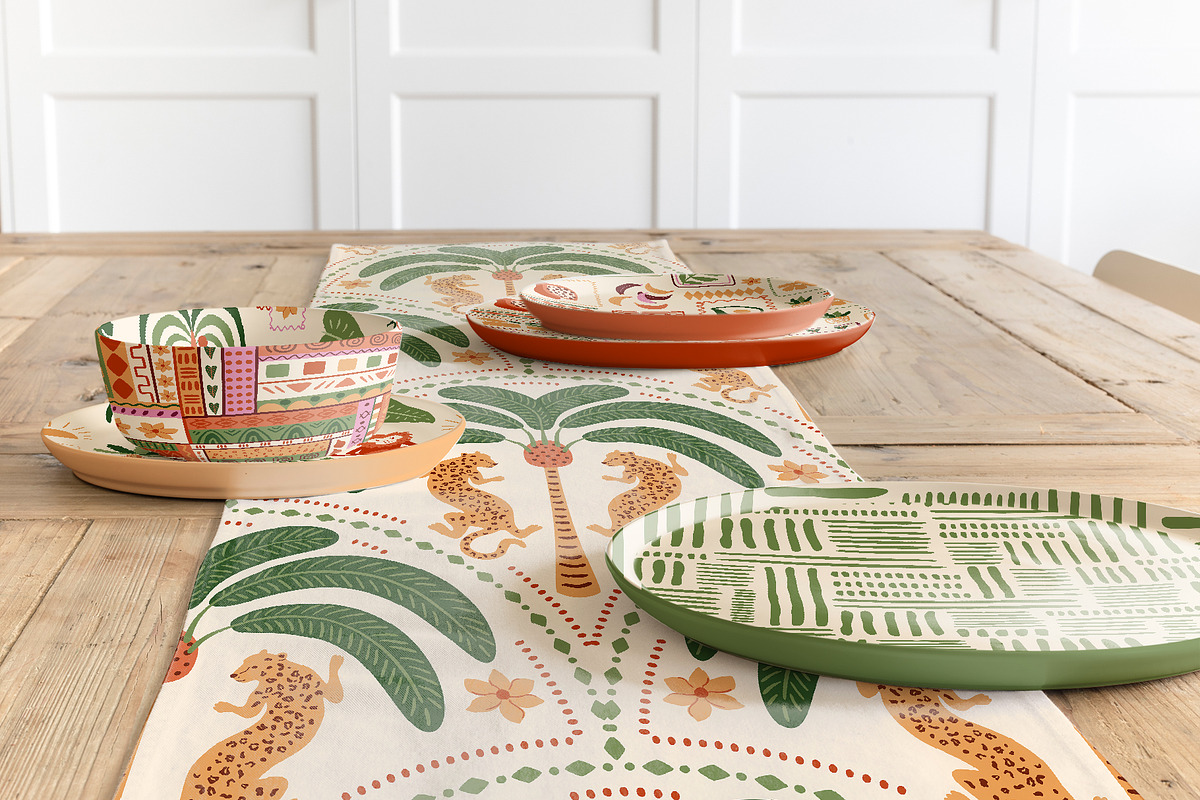 Bright tropical patchwork background