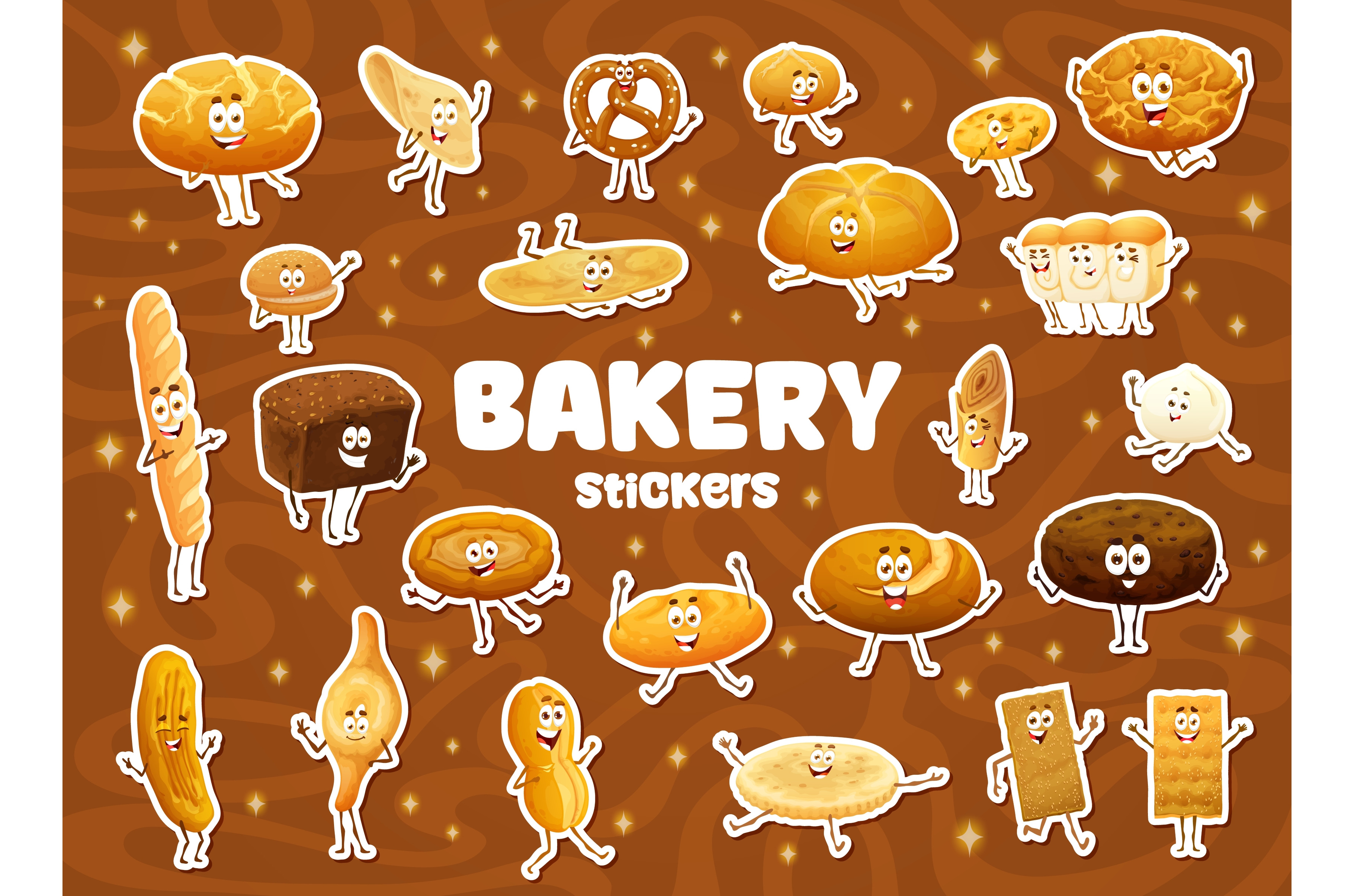 Cartoon bread and bakery characters, a Food Illustration by Vector ...