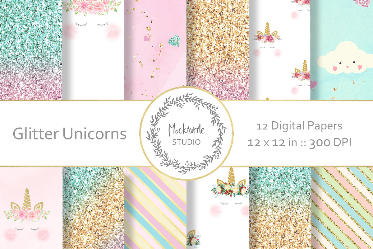 Unicorn digital paper, a Pattern Graphic by MockTurtleStudio