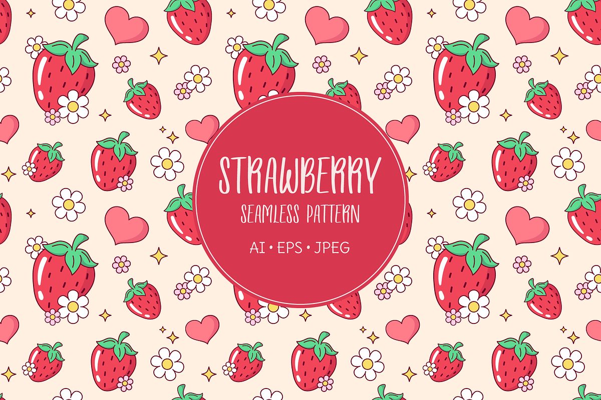 Strawberry pattern, background, an Illustration by Cmeree