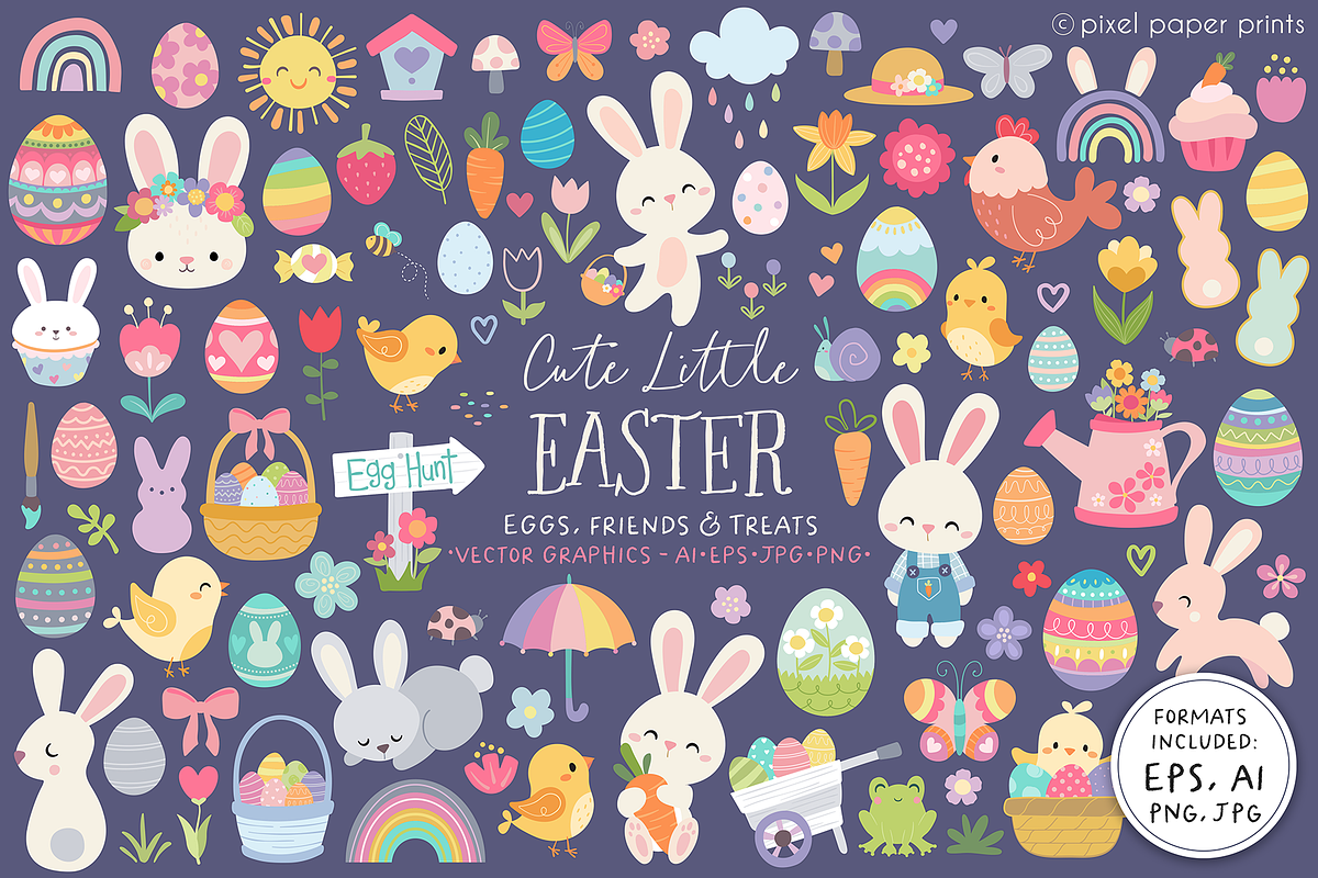 Cute Little Easter Clipart, an Object Graphic by PixelPaperPrints