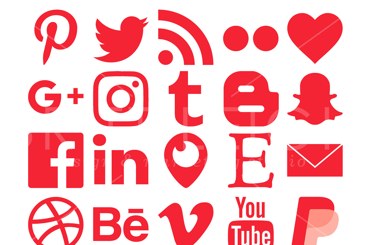 Bright Red Social Media Icons Pack, an Icon by BrittLeigh Design Studio
