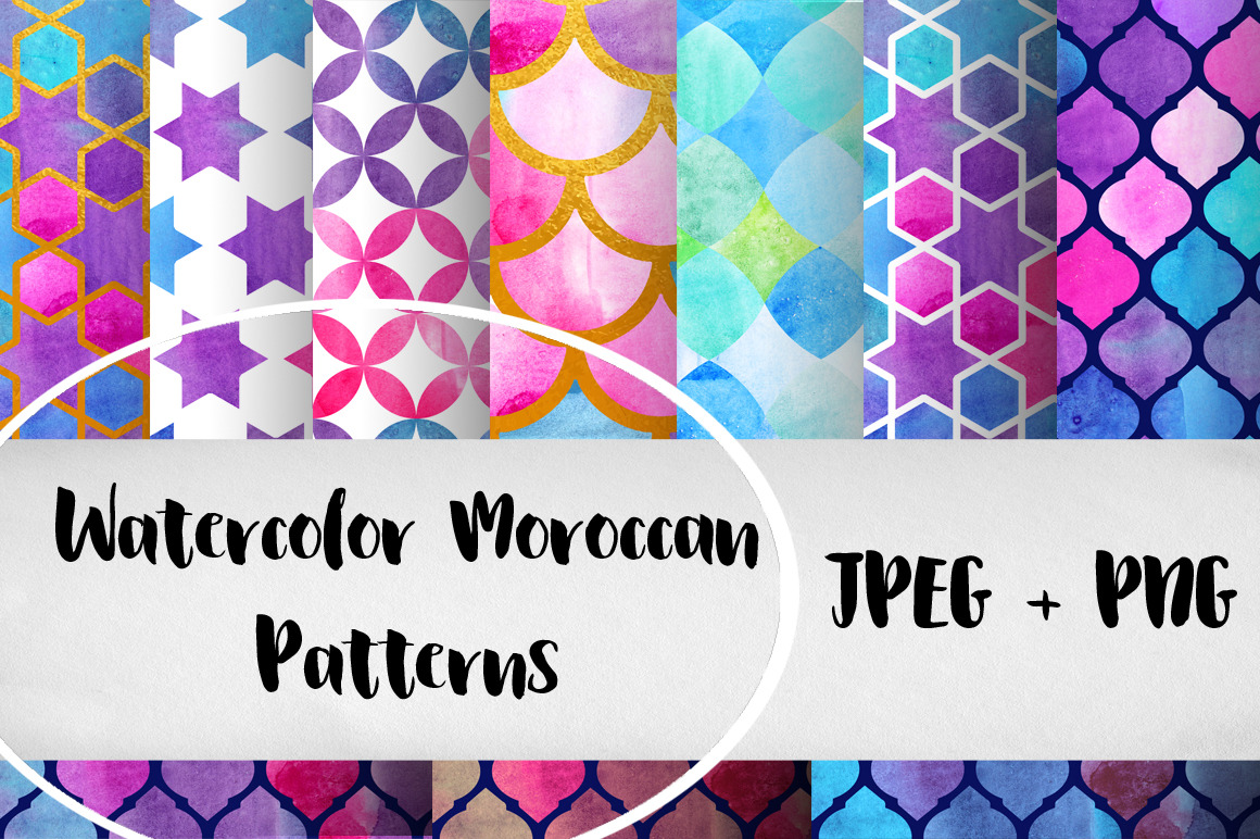 Watercolor Moroccan Patterns, a Pattern Graphic by Vavavka
