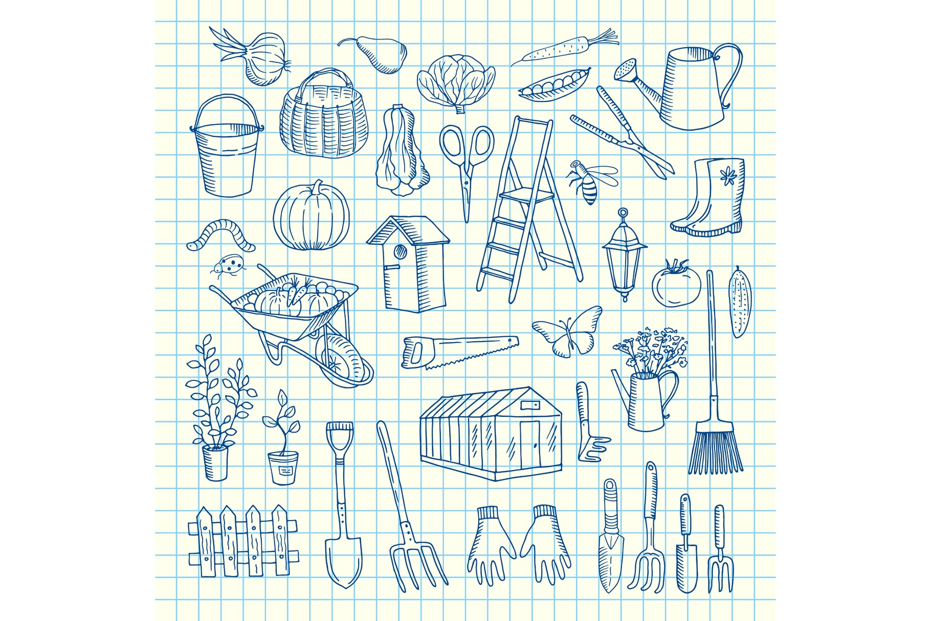 Vector gardening doodle icons on, a Background Graphic by Onyx