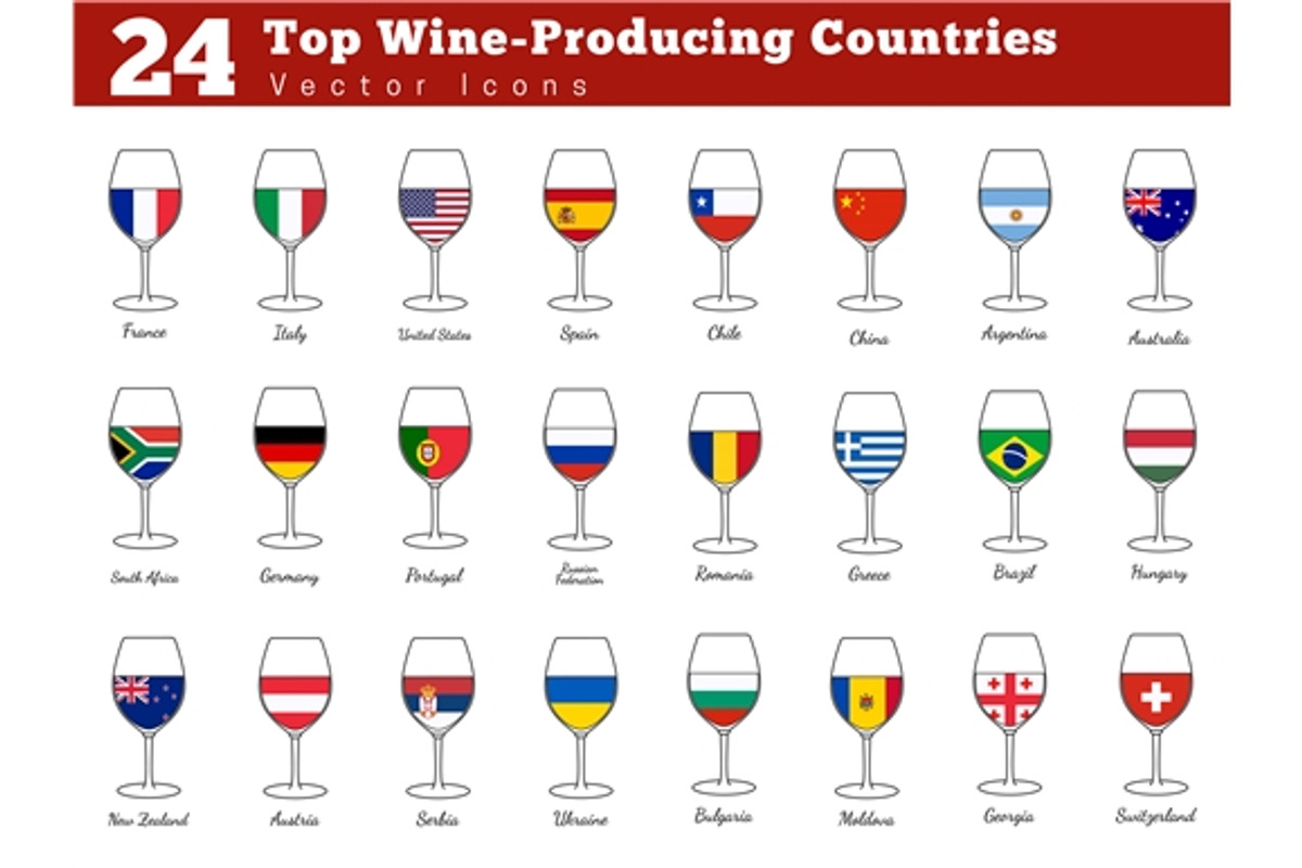 Top wine producing countries, an Object Graphic by Sunshine Art Shop