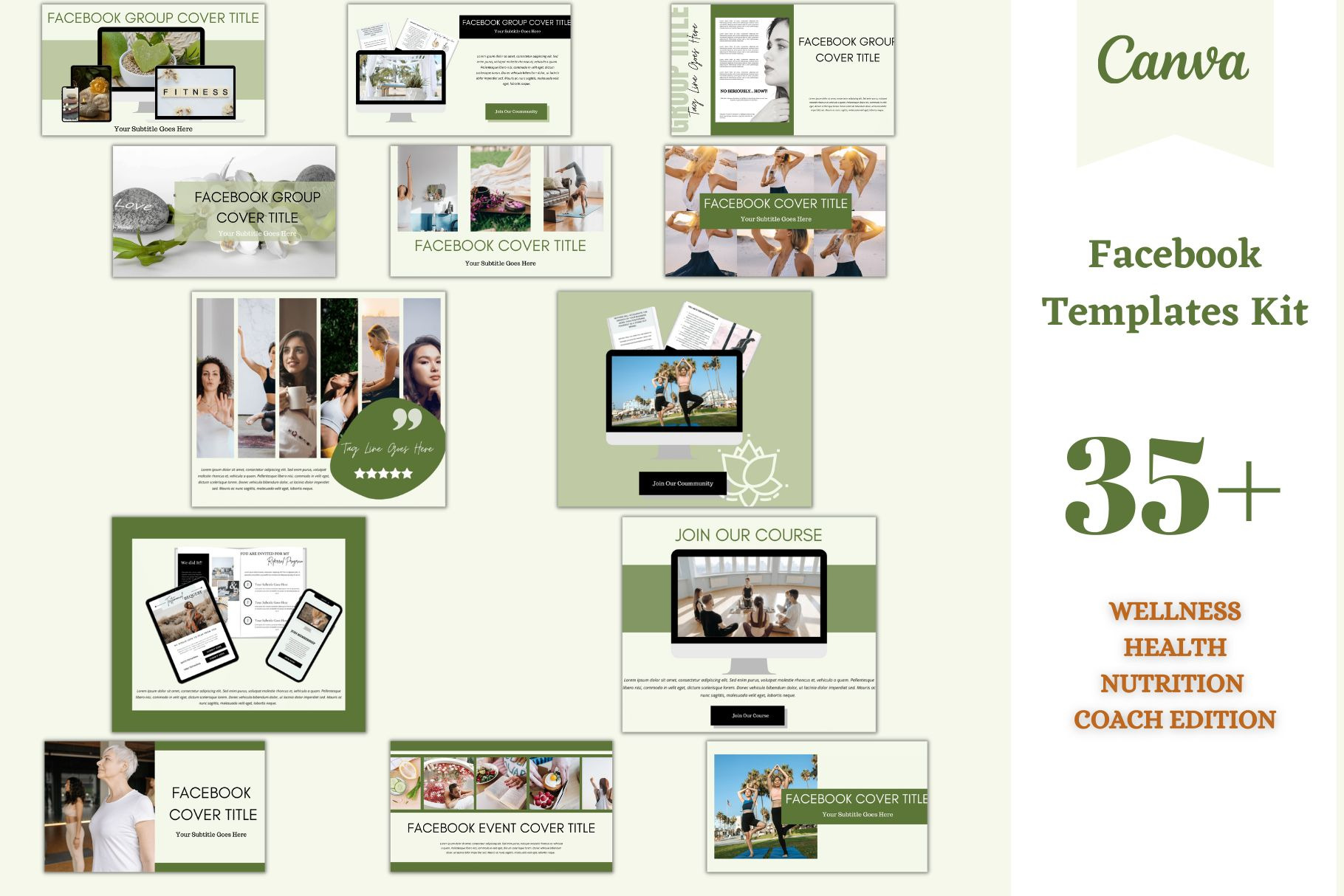 Facebook branding templates, Green | Creative Market