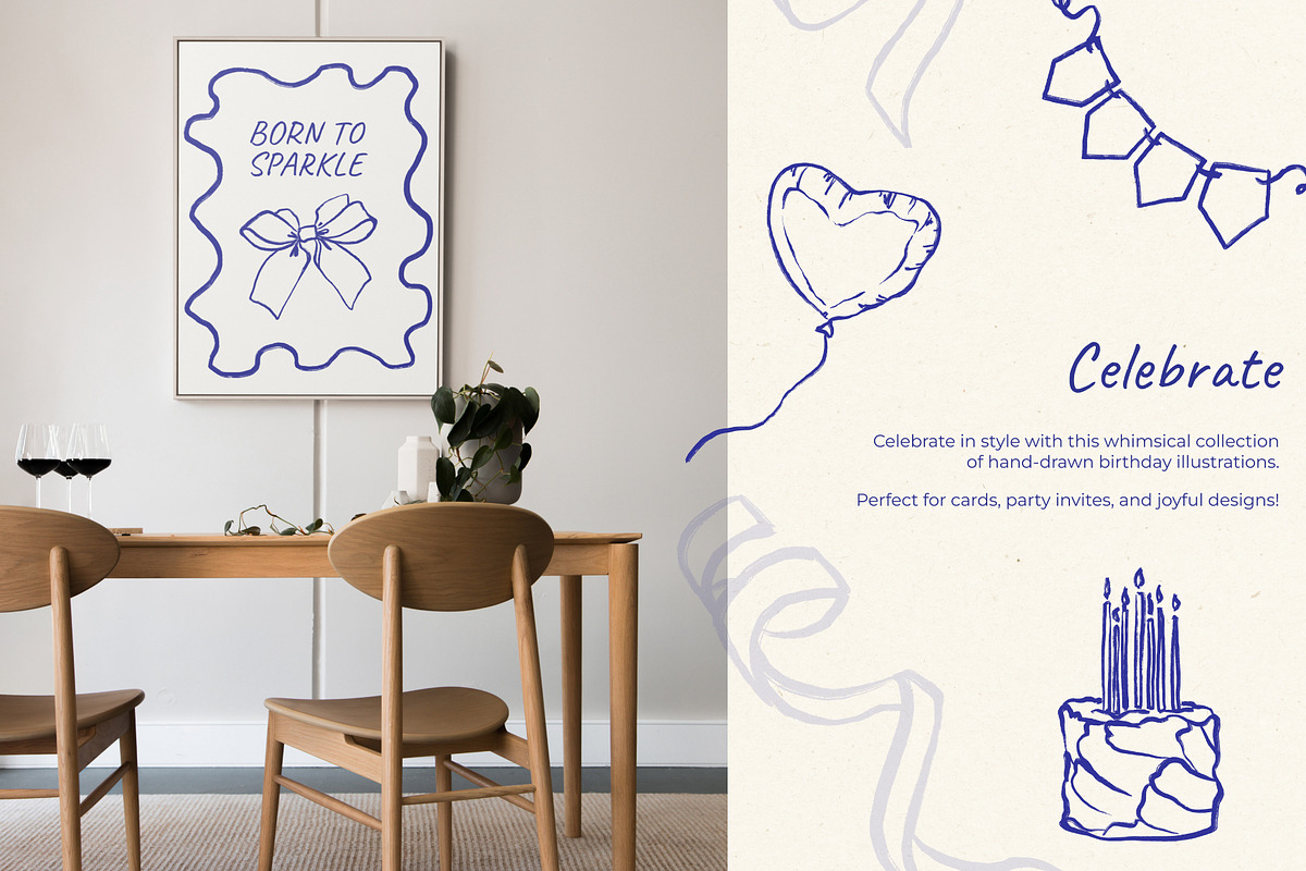 Whimsical Birthday line art