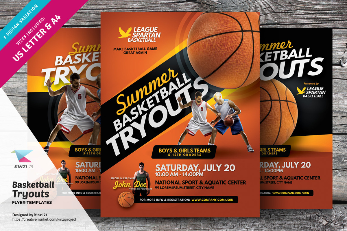 Basketball Tryouts Flyer Templates, a Flyer Template by kinzi21