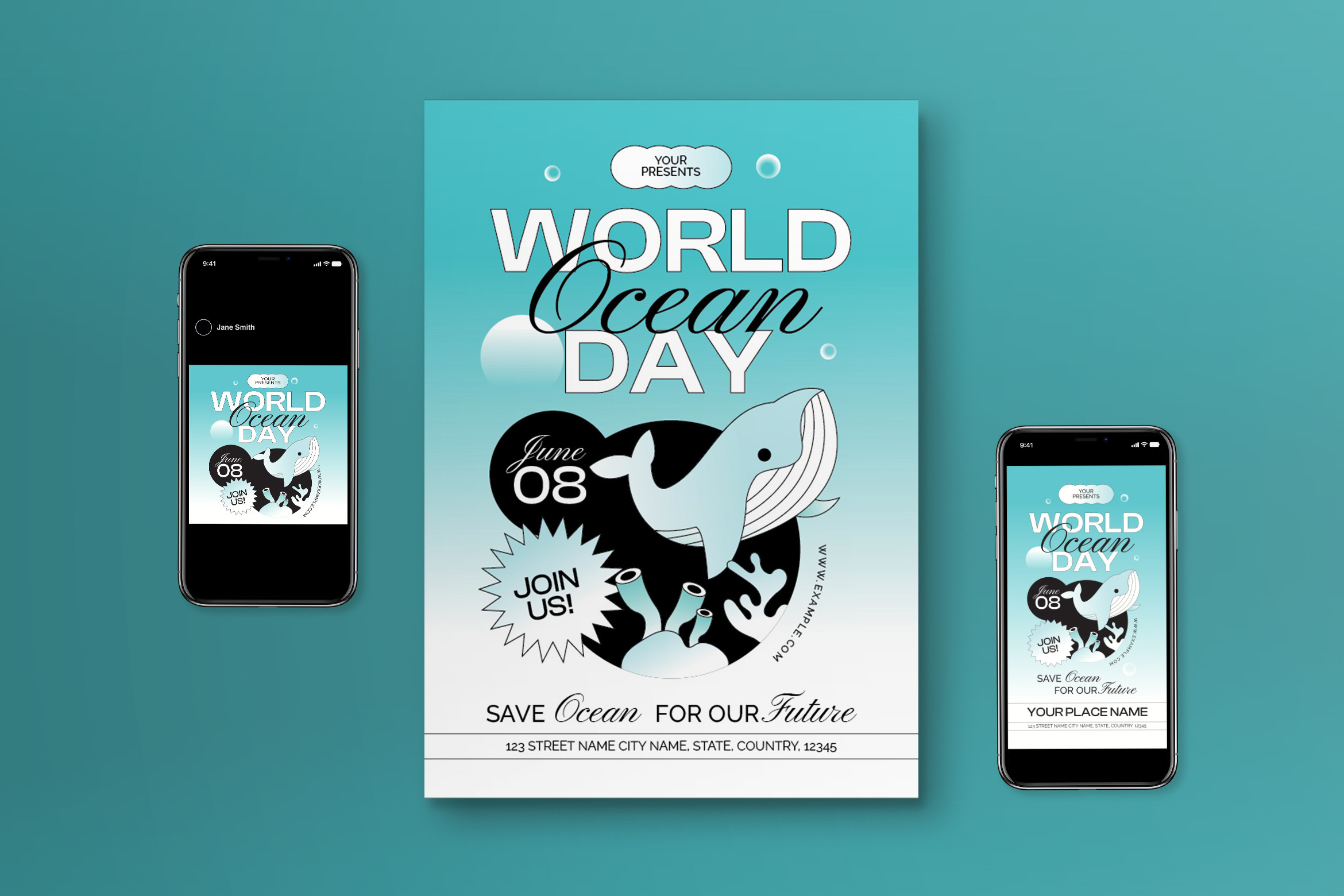 Blue Flat World Ocean Day Flyer, a Flyer Template by graphicook