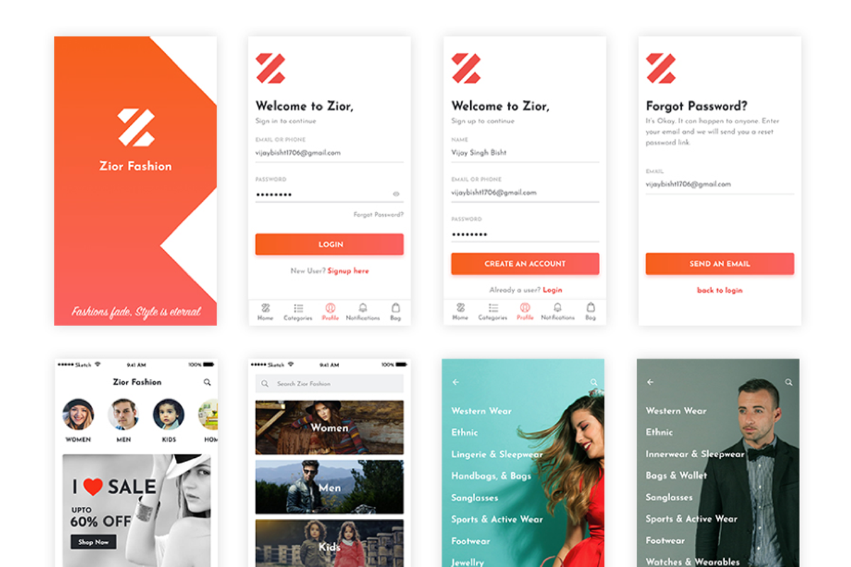 5 Multi Categories Mobile App UI KIT, an UI Kit Template by imvj