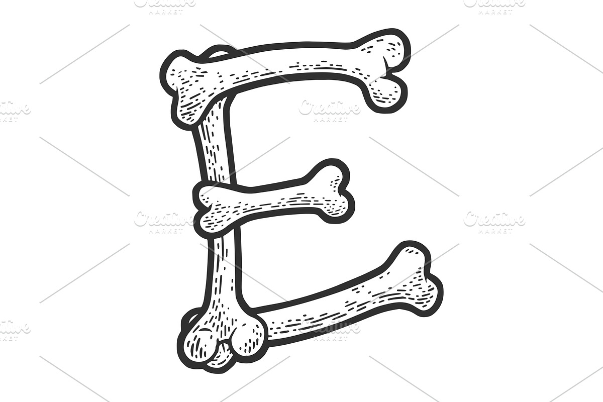 letter E made of bones sketch vector | Creative Market