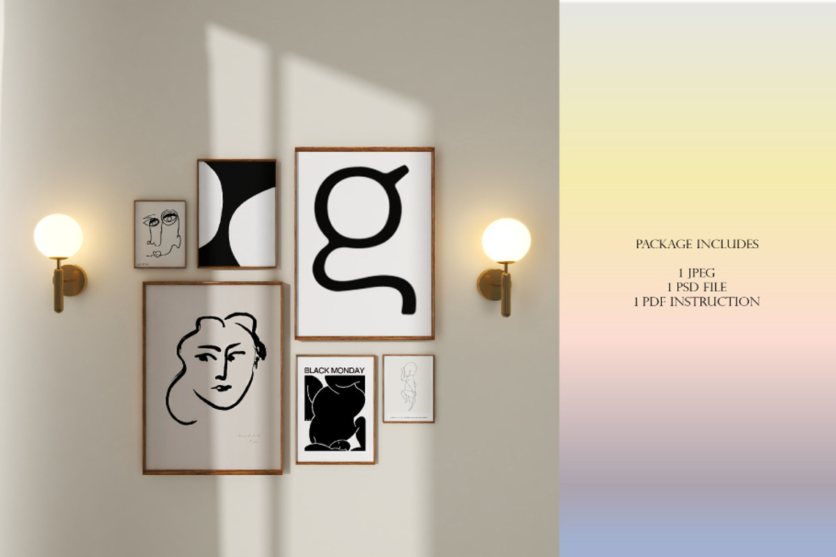 Gallery wall frame psd mockup, a Print Template by DSTUDIO888