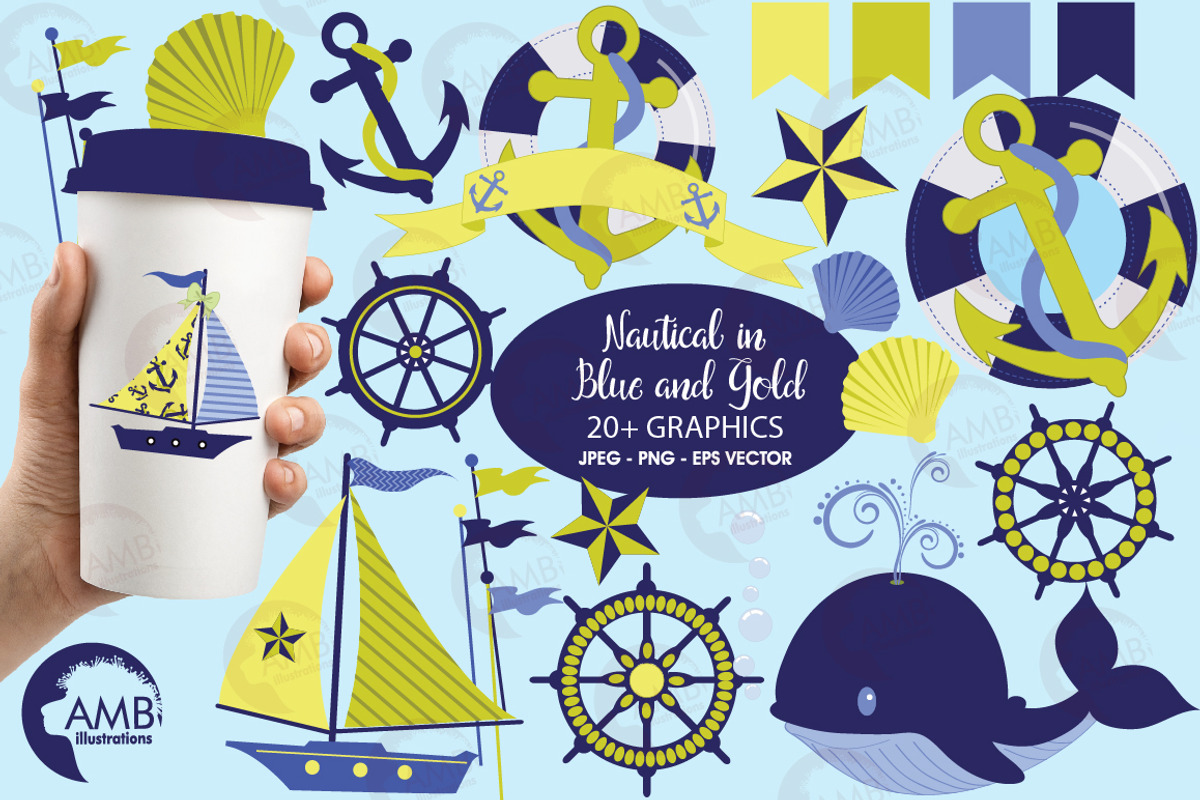 Nautical Clipart Red & Blue AMB-521, an Illustration by AMBillustrations
