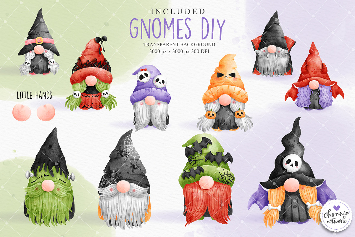 Halloween gnome clipart, an Illustration by Chonnieartwork