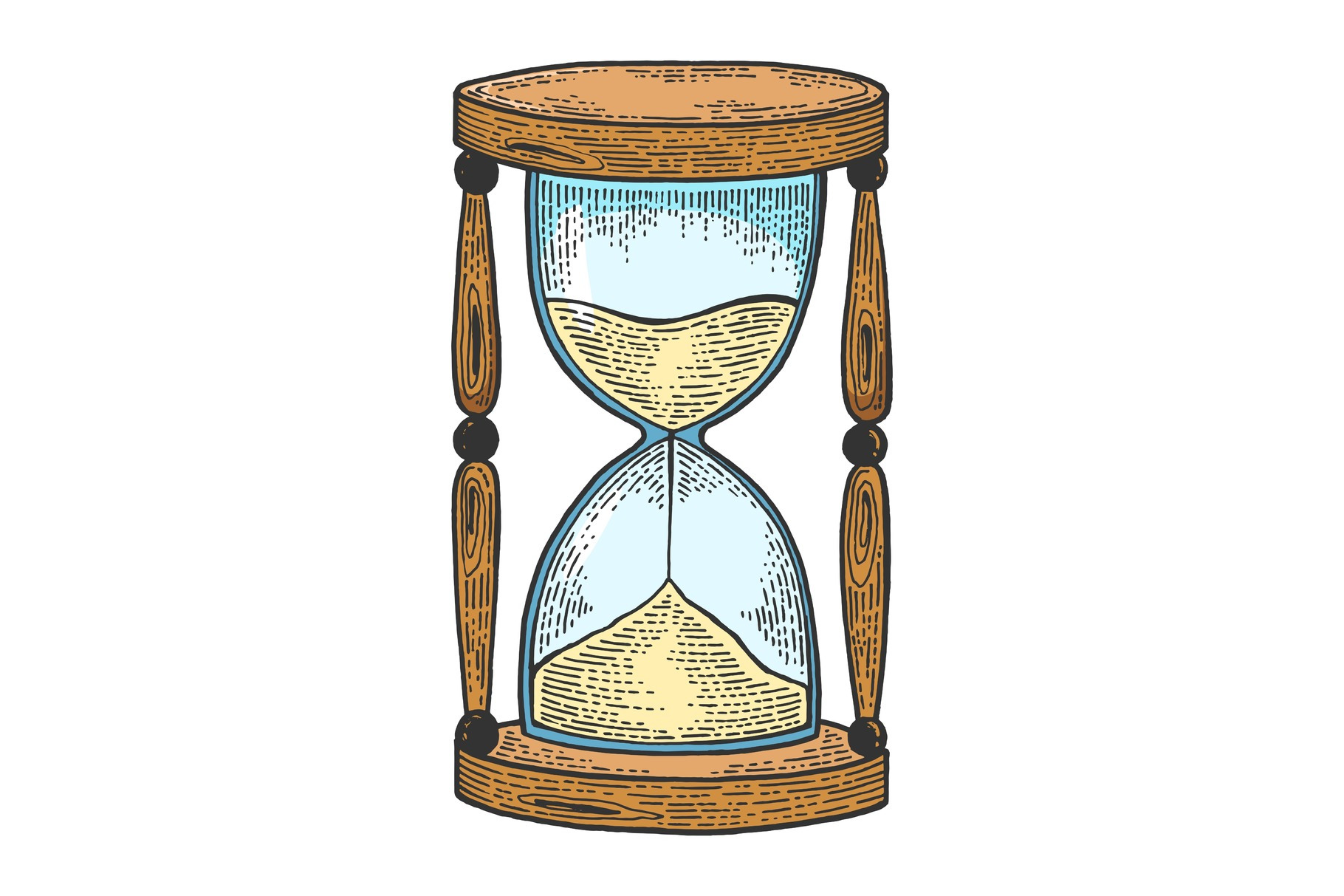 Sand watch glass sketch engraving, an Object Illustration by AlexArt