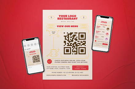 QR Code Online Menu Flyer Set | Flyer Templates ~ Creative Market